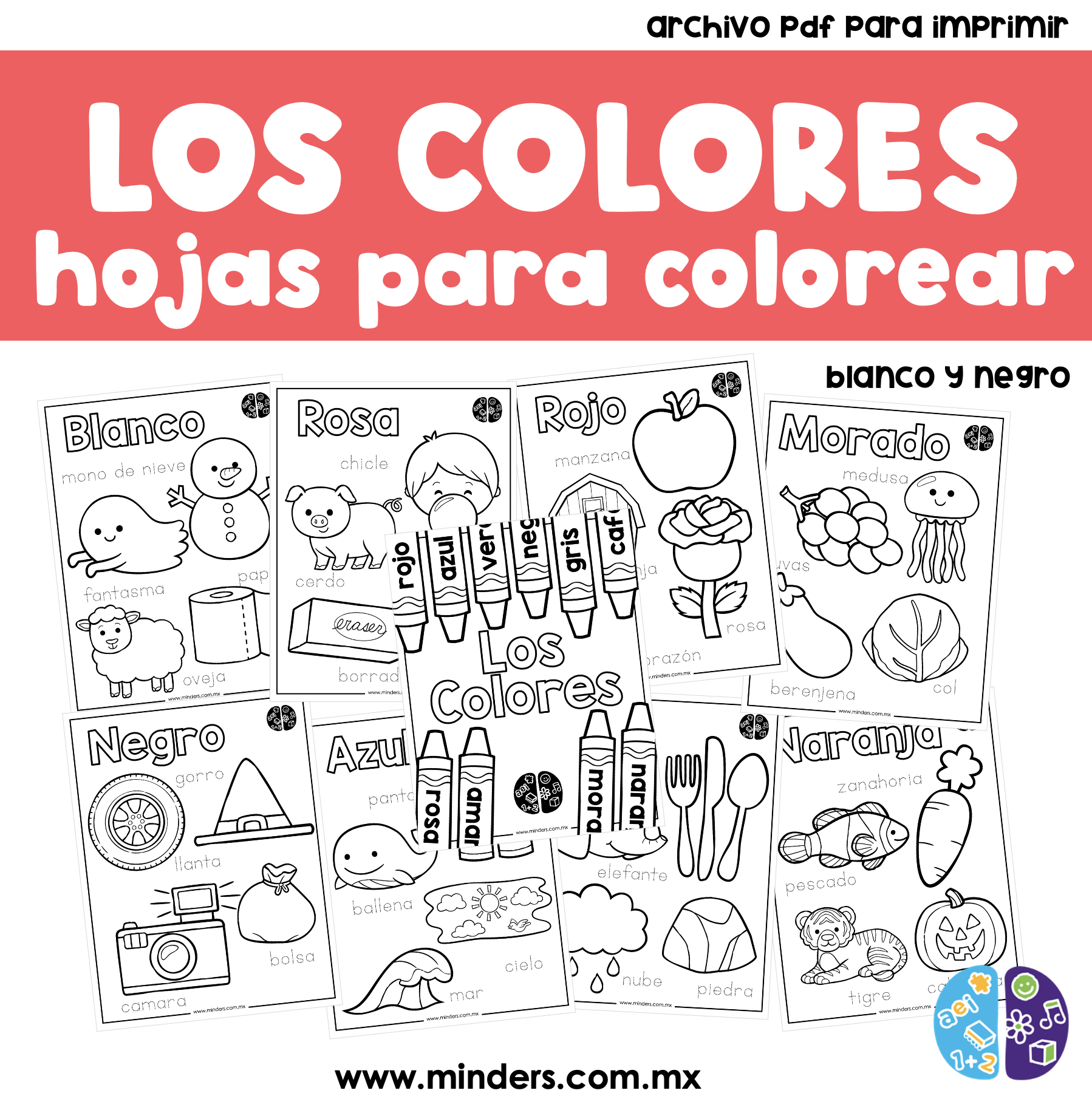 Hojas para colorear - LOS COLORES – Mindersmx