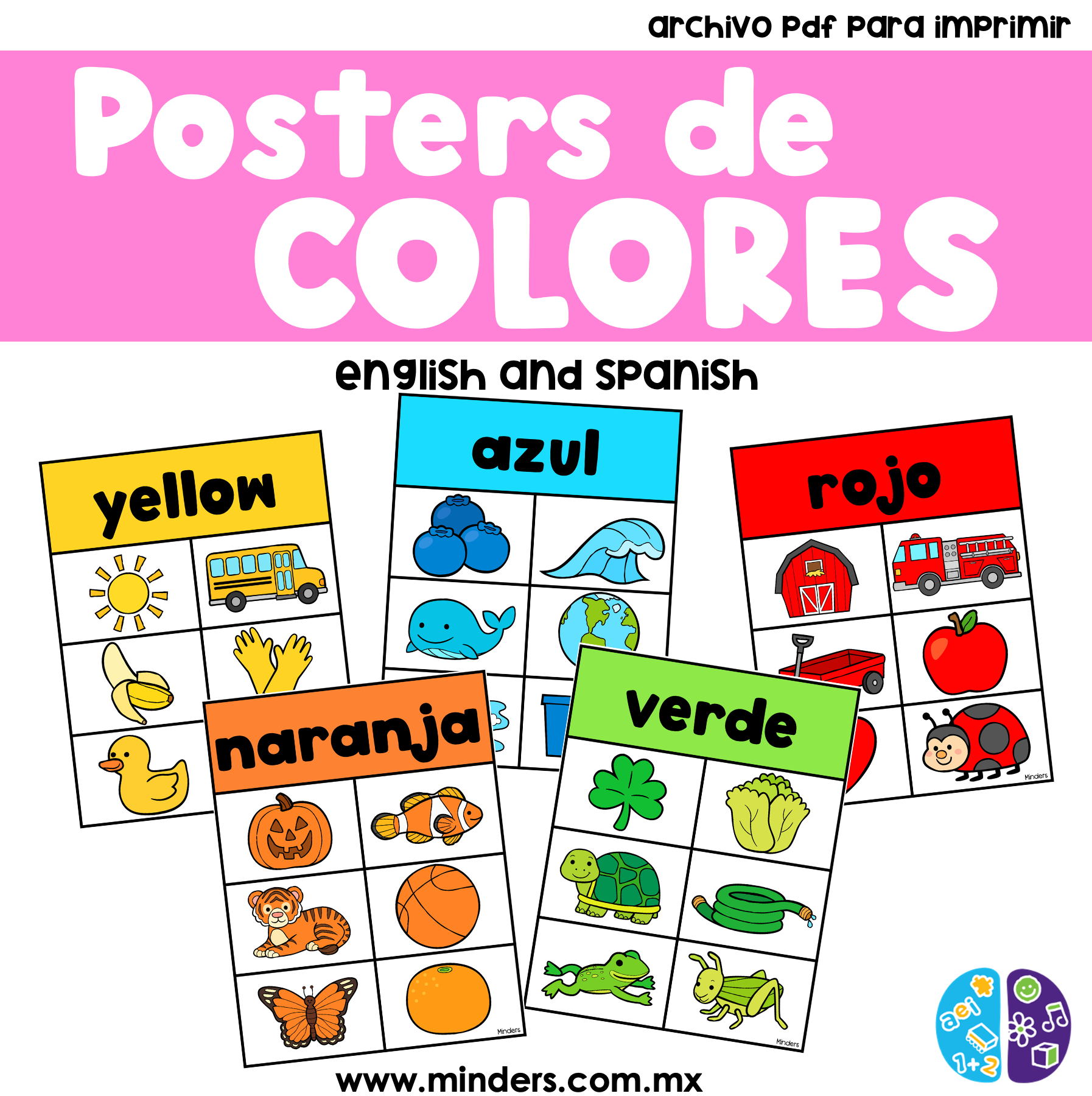 Posters de los Colores - Colors English and Spanish – Mindersmx
