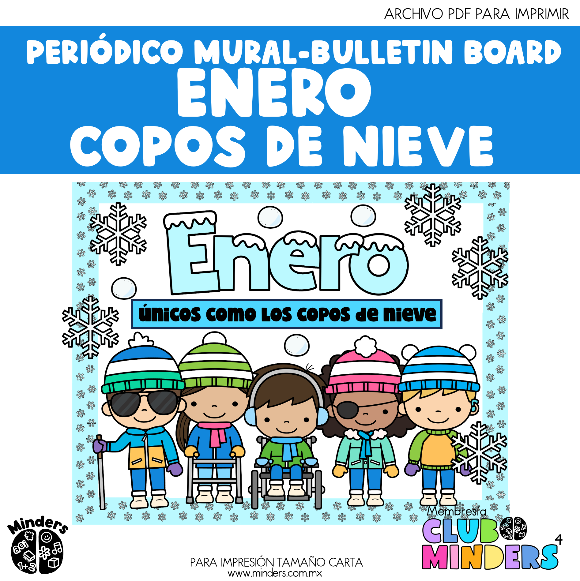 Periódico Mural - Bulletin Board Enero Copos de Nieve – Mindersmx