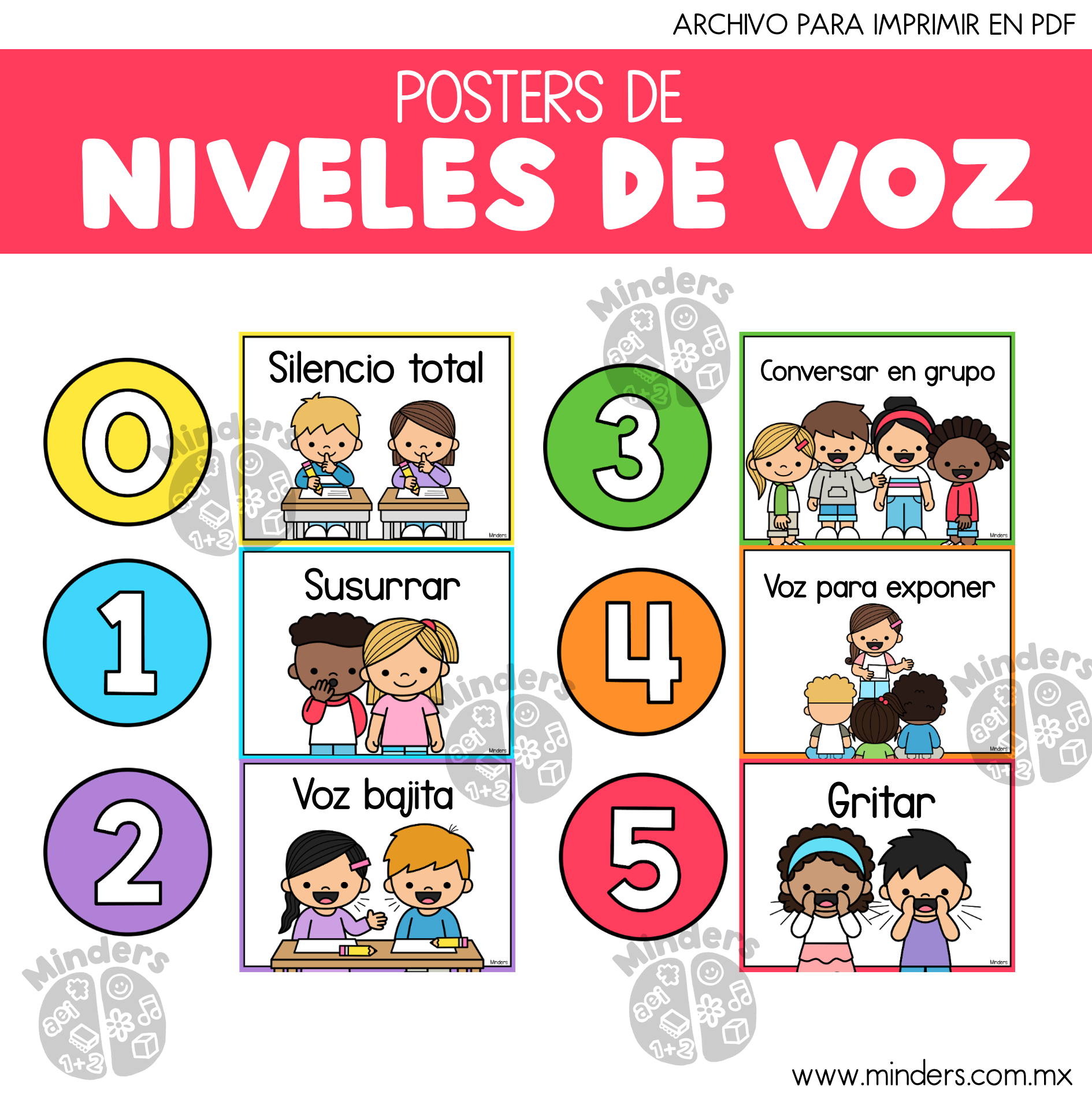 Posters de Niveles de Voz – Mindersmx