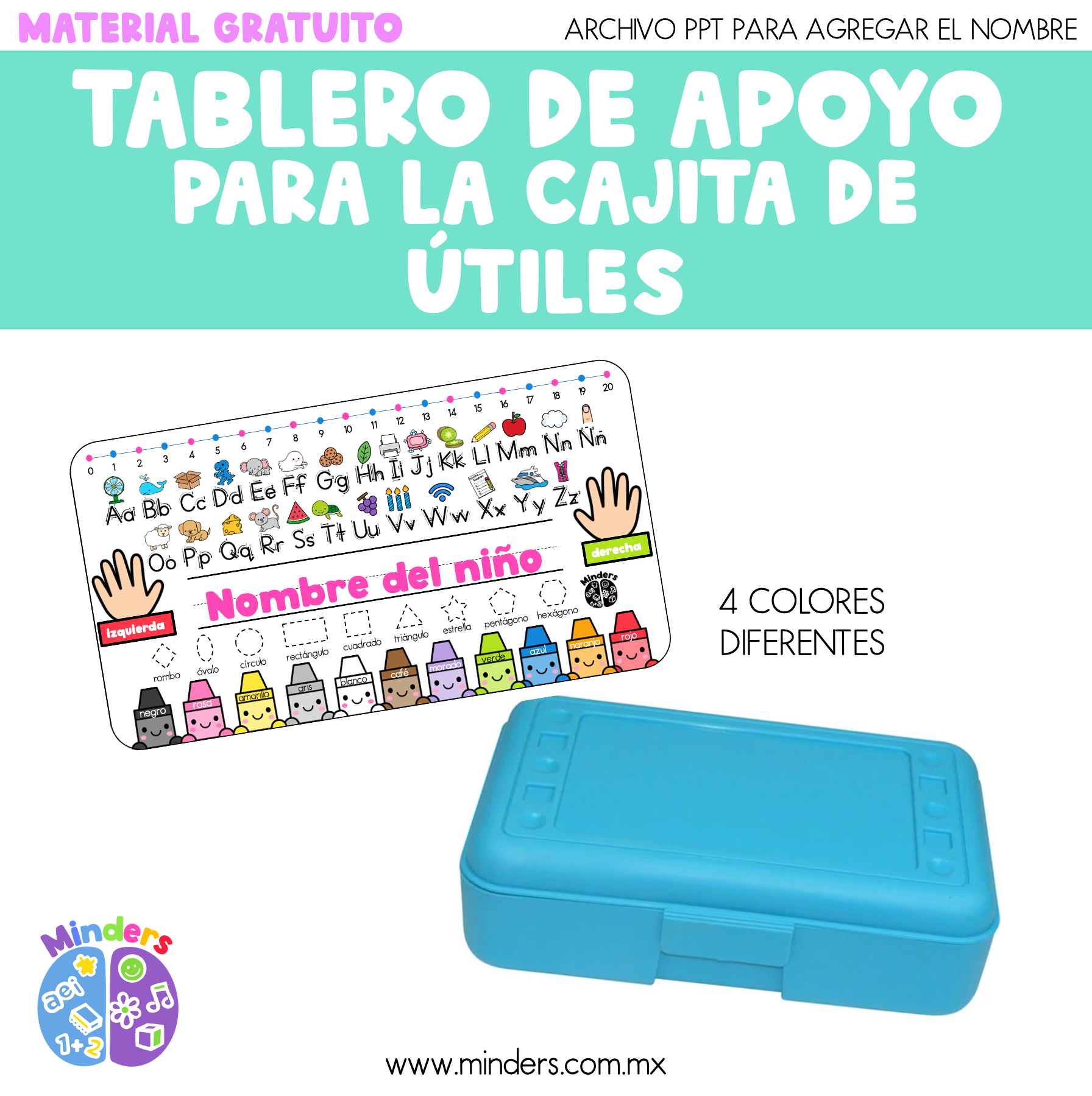 Tablero de apoyo para la cajita de útiles escolares – Mindersmx