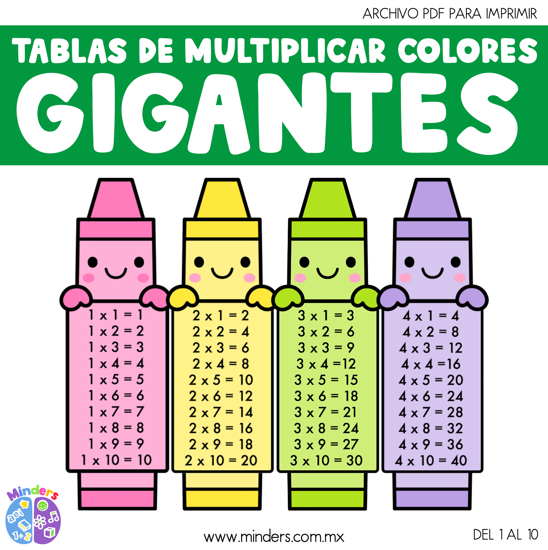 Las tablas de multiplicar colores gigantes – Mindersmx