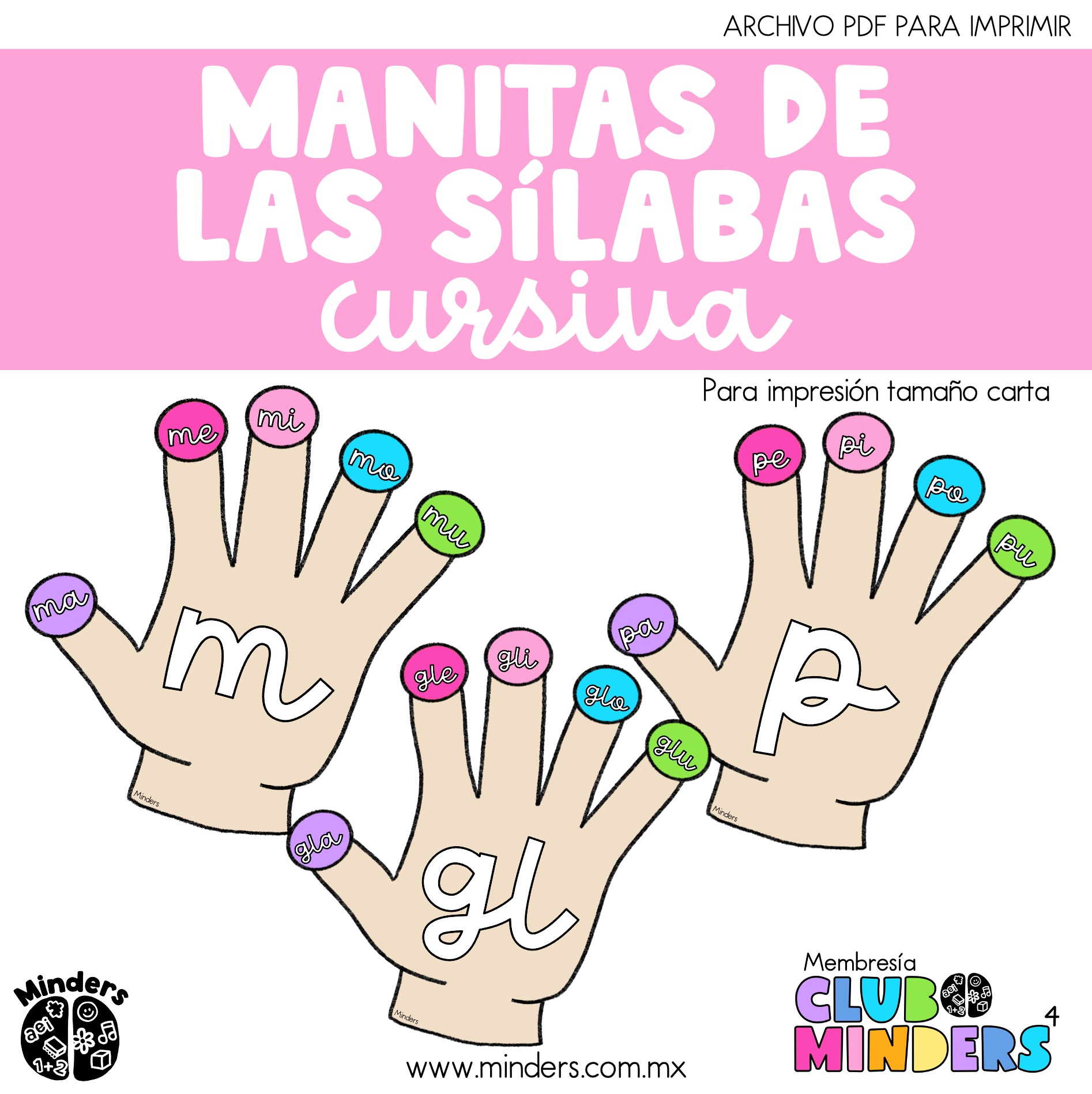 Manitas de las sílabas CURSIVA – Mindersmx