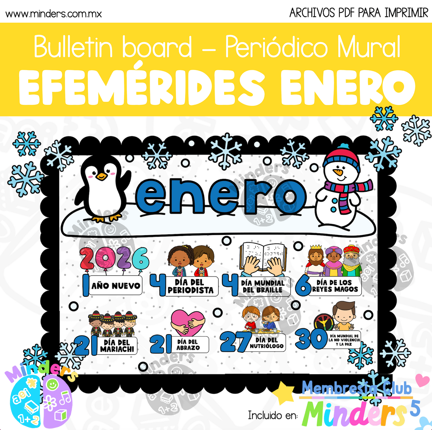 Bulletin board / Periódico mural Efemérides de Enero 2026 – Mindersmx